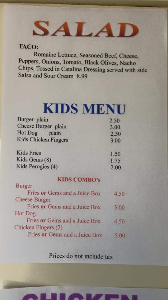 Menu at Summer Shack Drive Inn Restaurant, Carberry, Third Ave