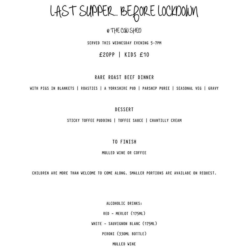 Menu at The Cow Shed cafe, Preston