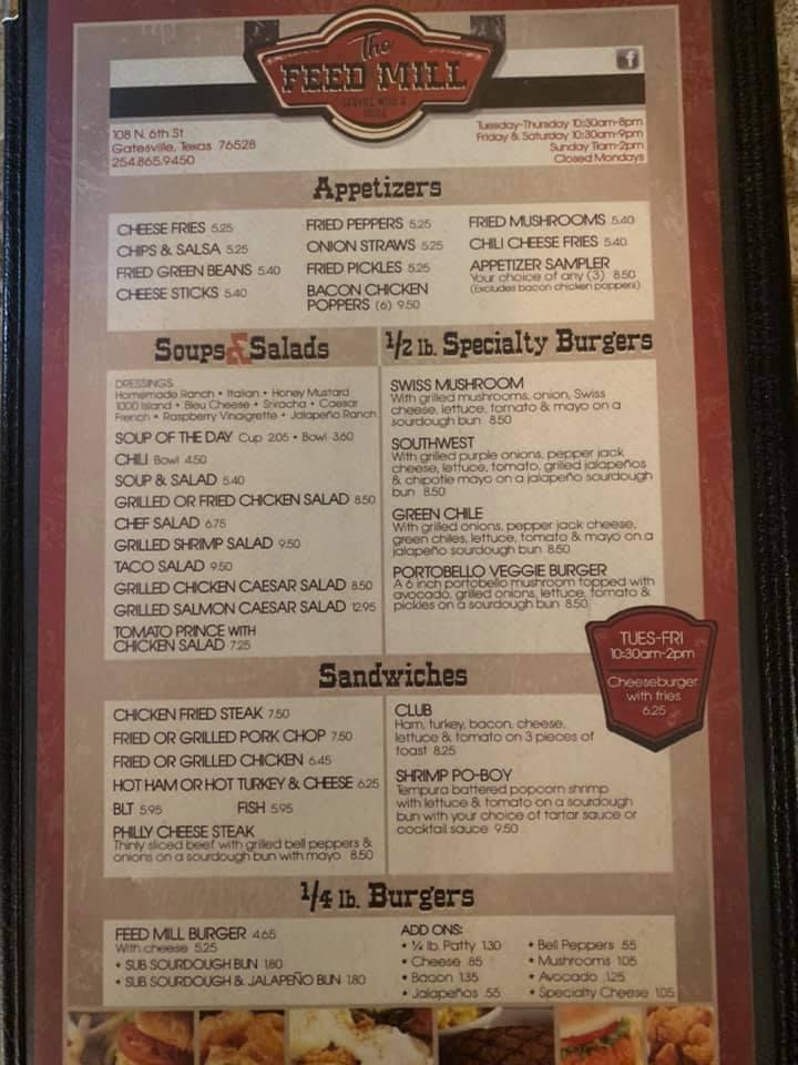 Menu at The Feed Mill BBQ, Gatesville