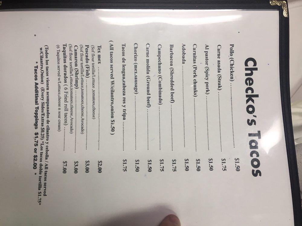Menu at Don Checko's Mexican restaurant, Chambersburg