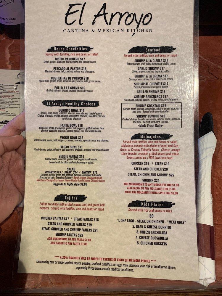 Menu at El Arroyo Cantina & Méxican Kitchen pub & bar, Sonora