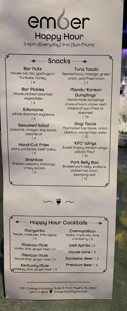 Menu at Ember Korean Steakhouse, Fort Myers