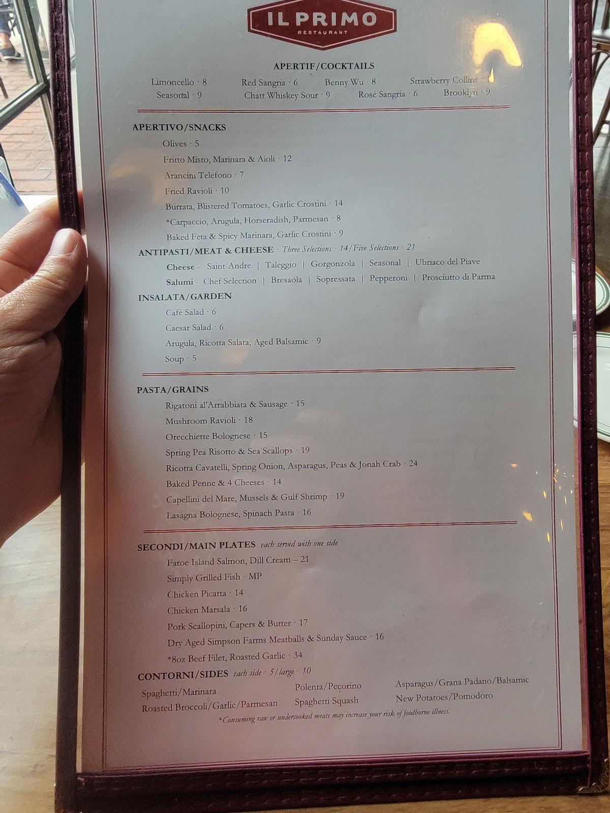 Menu at Il Primo Cambridge Square pub & bar, Ooltewah