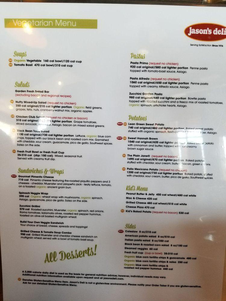 Menu at Jason's Deli restaurant, Rockford