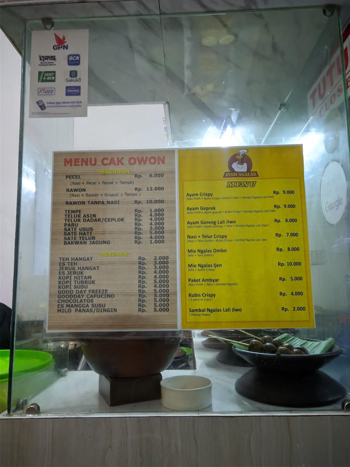 Menu at Pecel & Rawon Cak OWON restaurant, Malang
