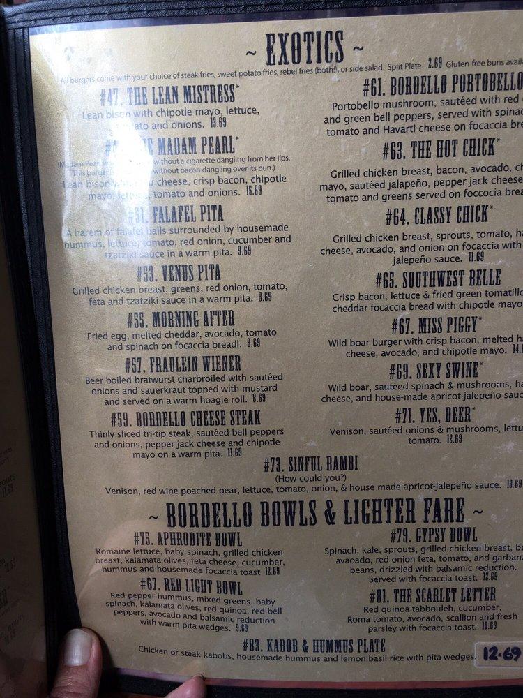 Menu at The Bordello of Jerome restaurant, Jerome