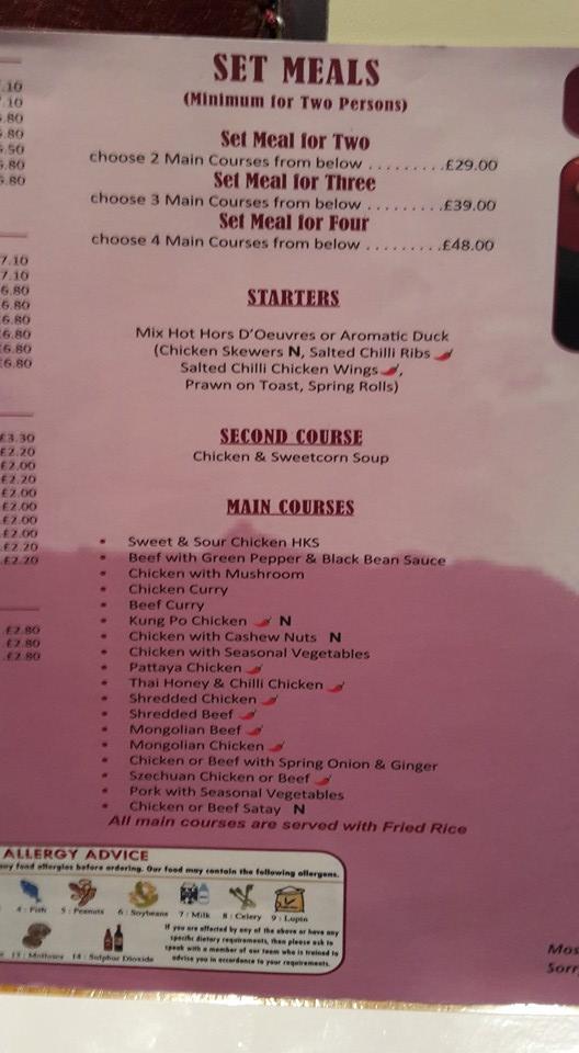 Menu at The Jasmine House restaurant, Arbroath