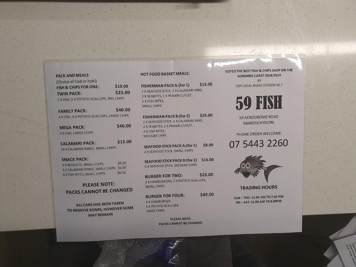 Menu at 59 Fish fast food, Maroochydore