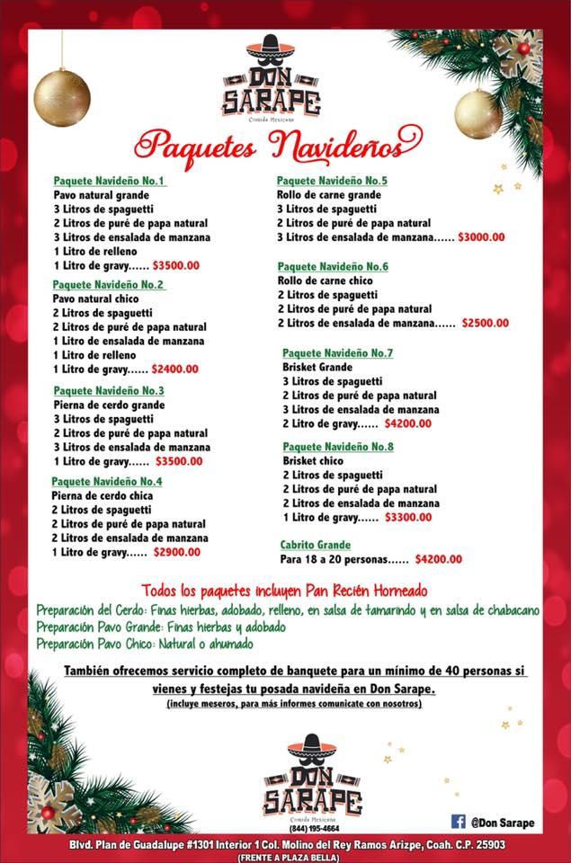 Menu at Don Sarape restaurant, Saltillo, Blvd. Humberto Hinojosa 503-5 ...