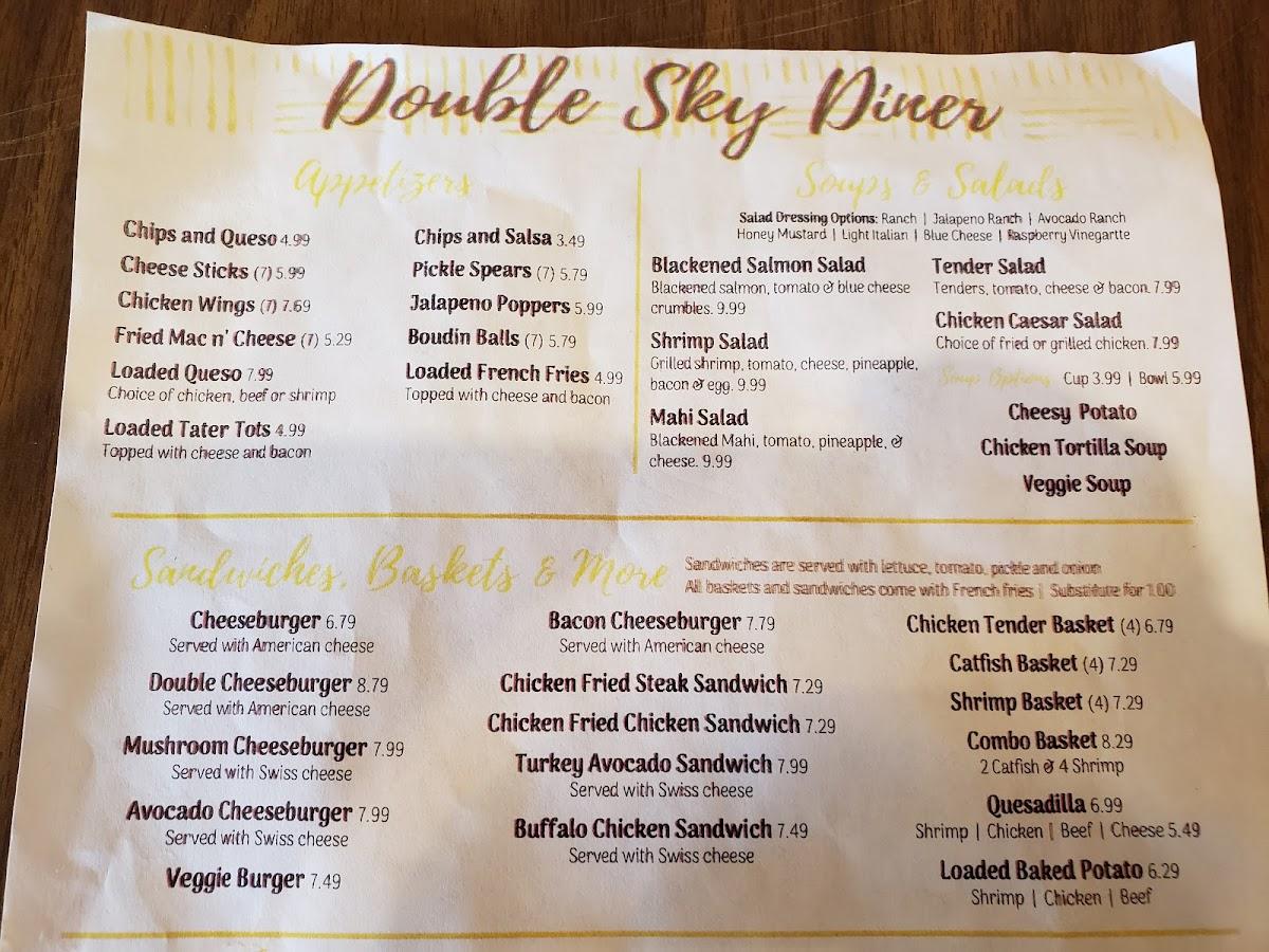 Menu at Double Sky Diner restaurant, Moody