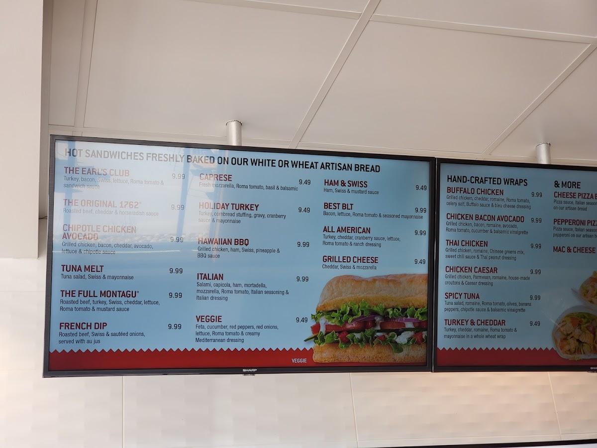 Menu at Earl of Sandwich restaurant, Winnipeg