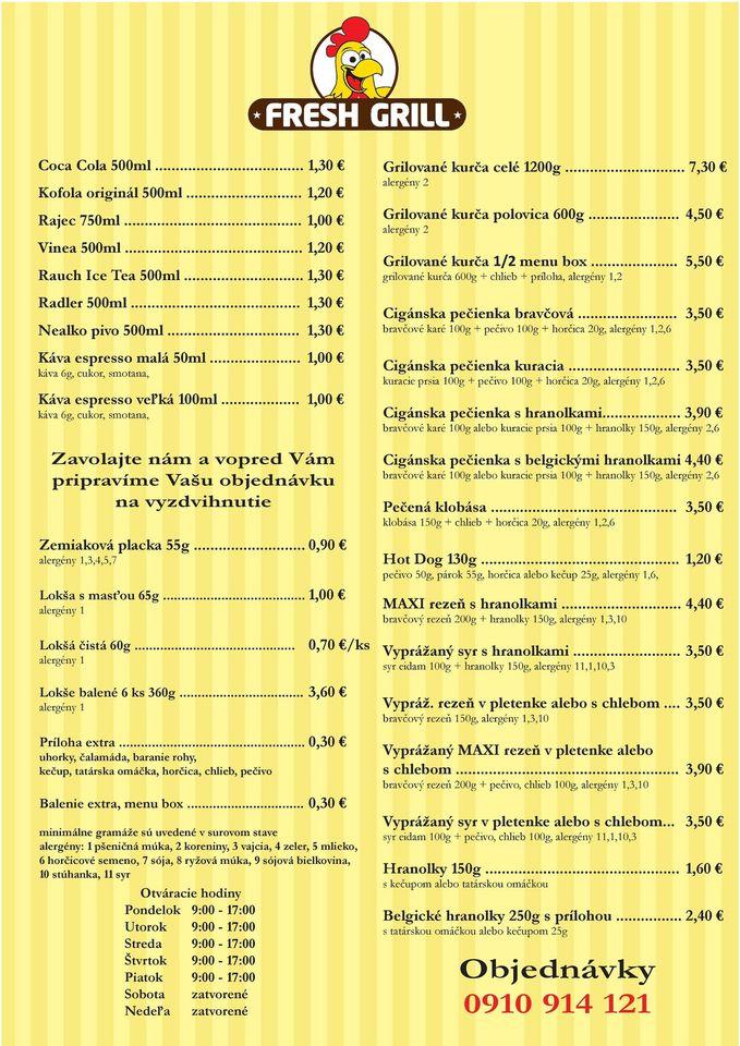 Menu at Fresh Grill restaurant, Veľký Biel