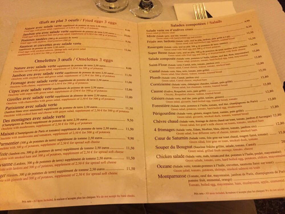 Menu au Restaurant Le Plomb du Cantal, Paris, 3 Rue de la Gaité