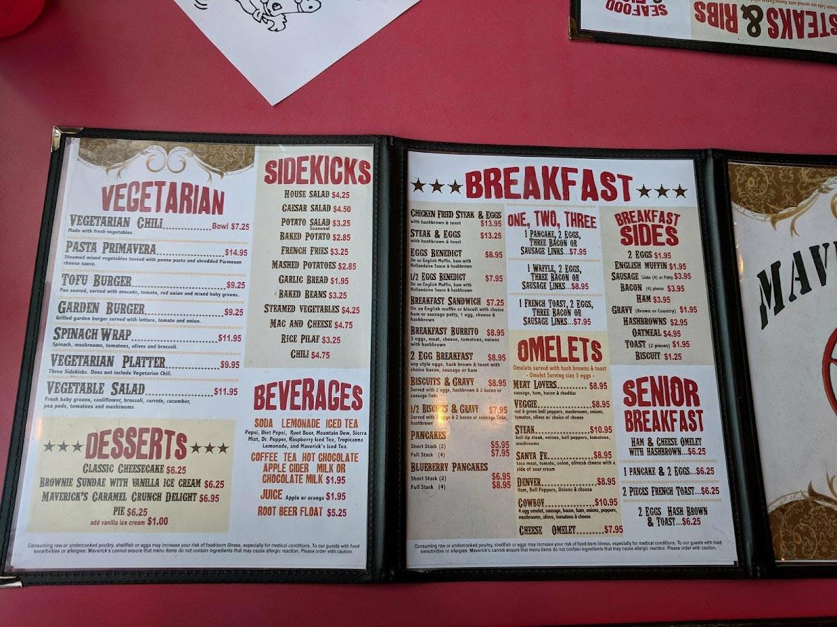 Menu at Maverick's Restaurant, Colville