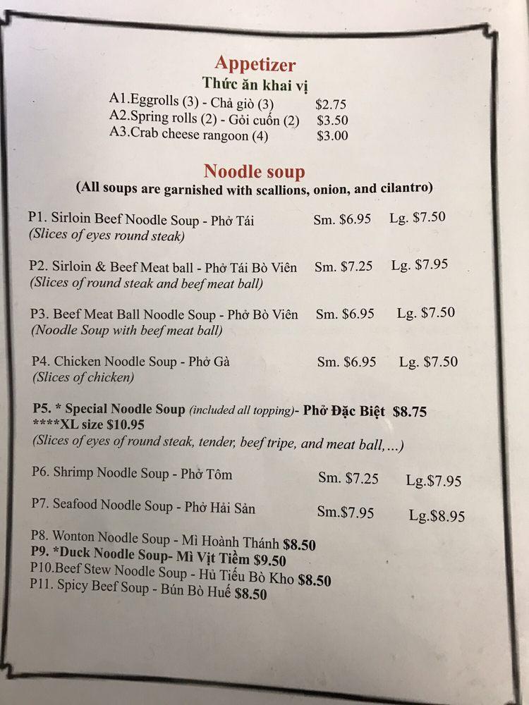 Menu at Pho Ong 8 restaurant, Wichita, E Harry St