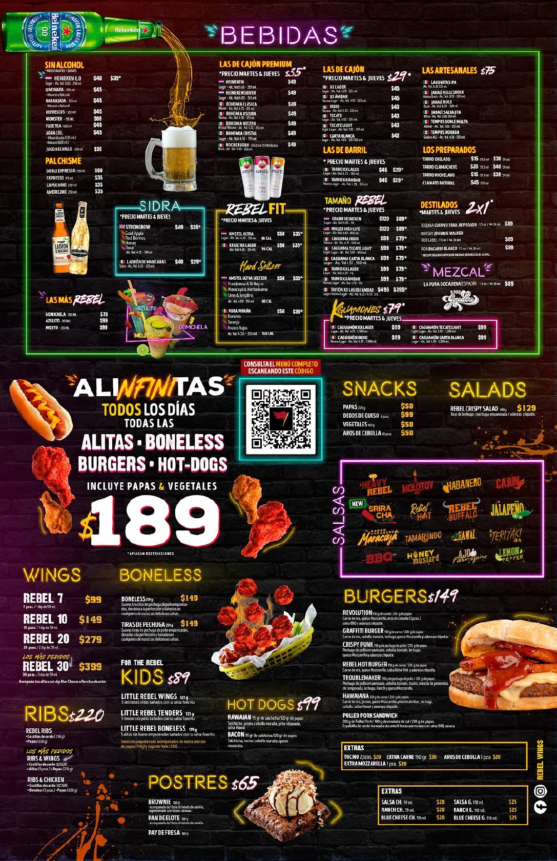 Carta del restaurante Rebel Wings Bucareli, Mexico