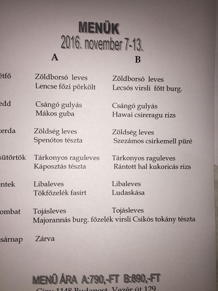 Menu at Repeta Tanya restaurant, Budapest