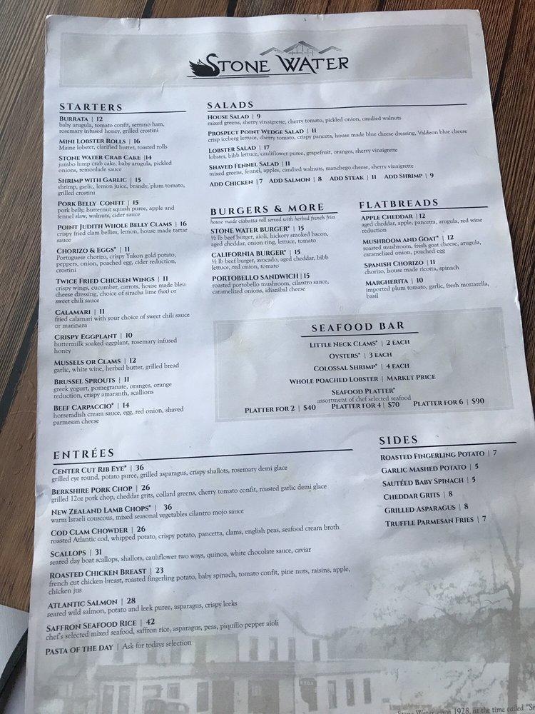 Carta del pub y bar Stone Water at 3 Peaks Marina, Hopatcong