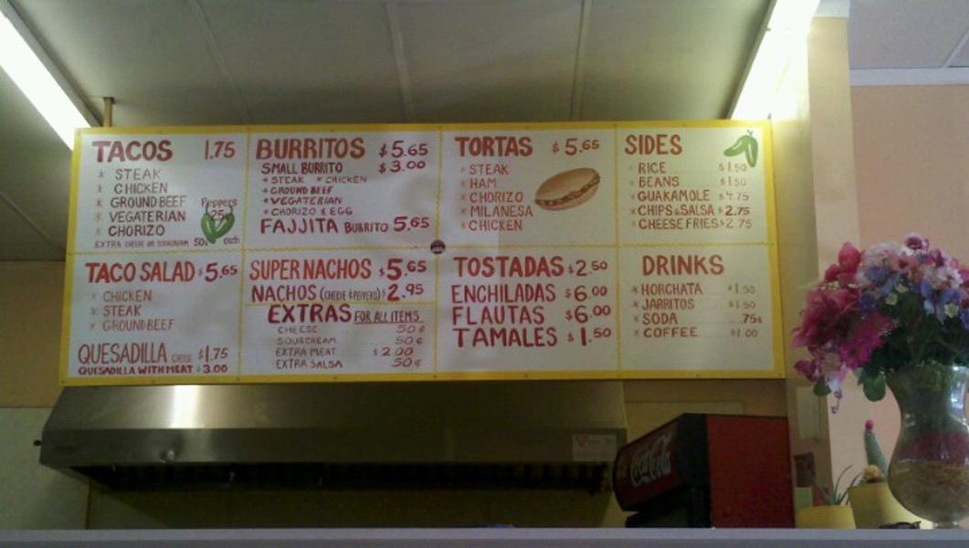 Menu at Taco and Burrito Place restaurant, Indianapolis