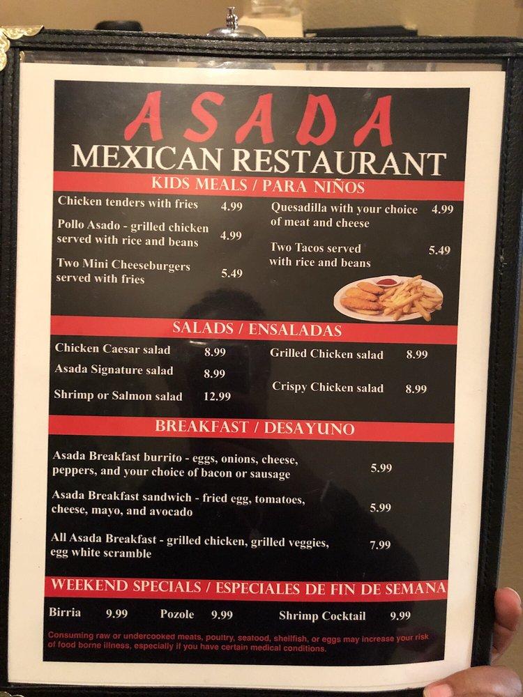 Menu at Asada Mexican Restaurant, North Las Vegas