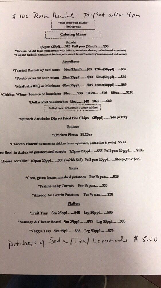 Menu at Backstreet Wine and Dine steakhouse, Hecker