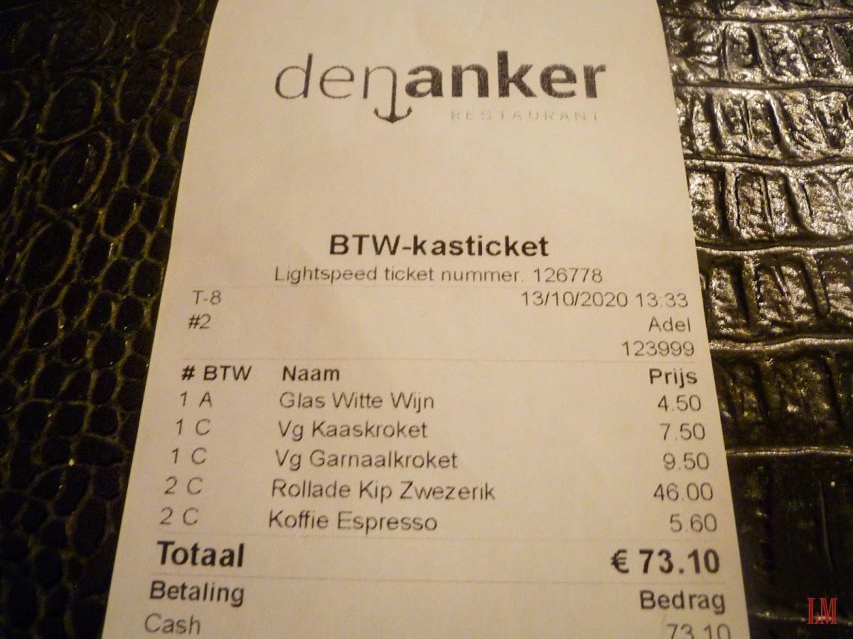 Menu at Den anker, Ypres
