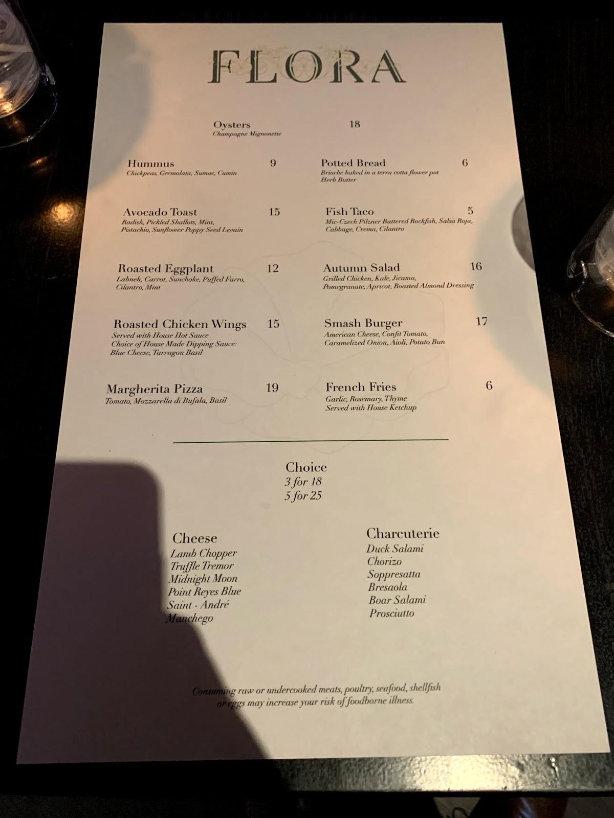 Menu at Flora Rooftop Bar and Lounge, El Segundo