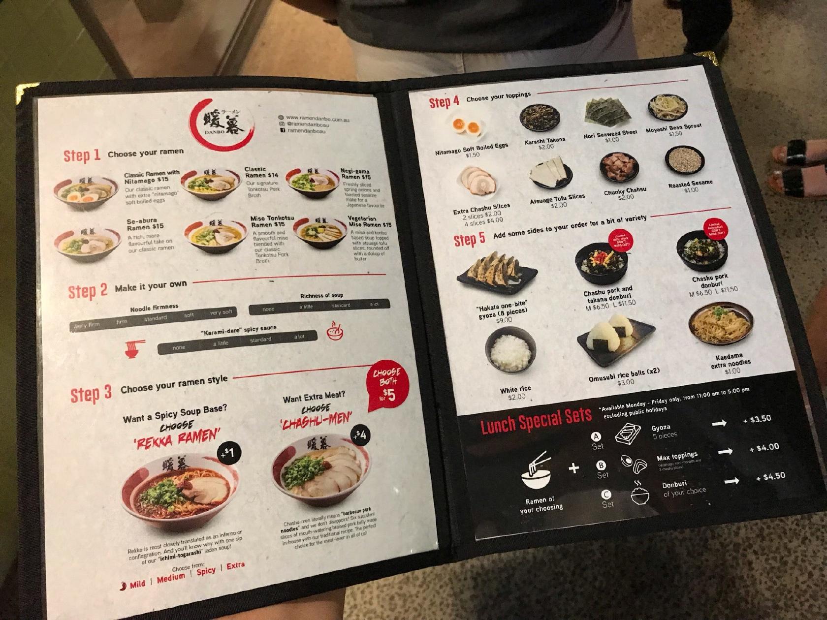 Menu at Ramen Danbo South Brisbane restaurant, South Brisbane, 52 ...