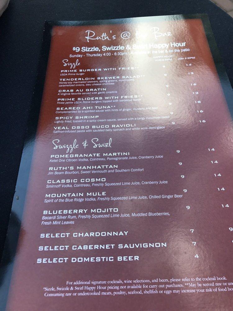 Menu at Ruth's Chris Steak House pub & bar, Midlothian