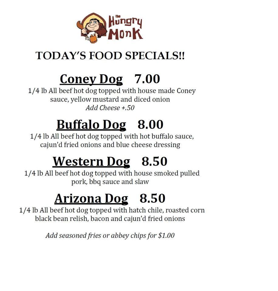 Carta del pub y bar The Hungry Monk, Chandler