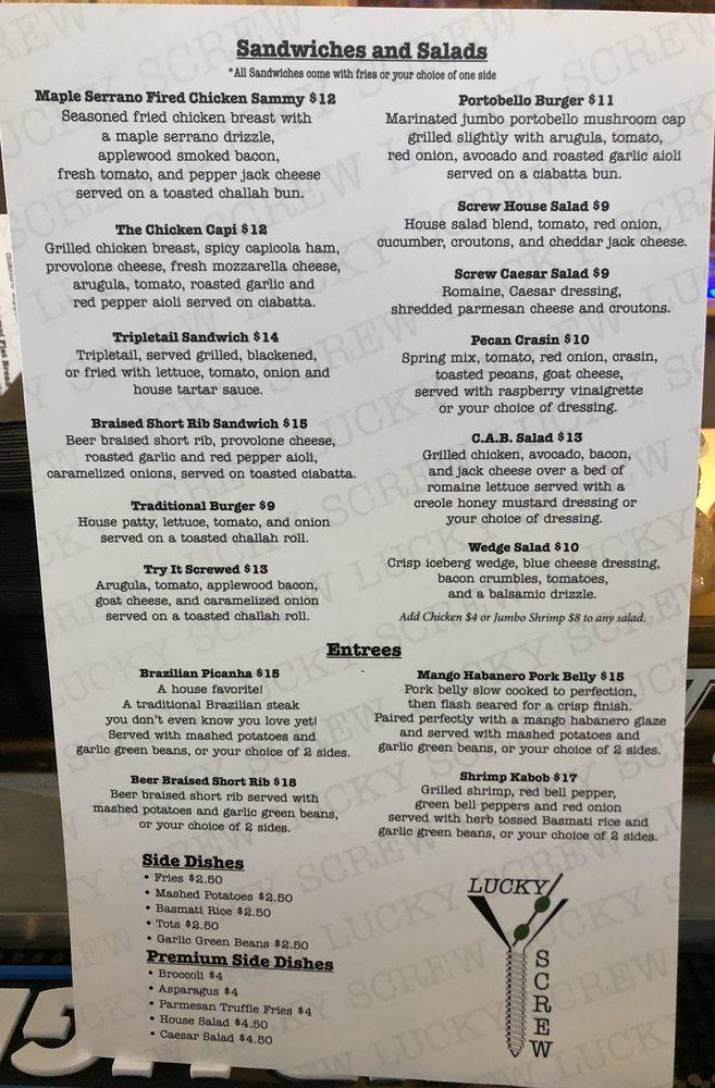 Menu at The Lucky Screw pub & bar, Fort Myers