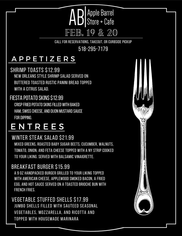Menu at Apple Barrel Store + Cafe, Schoharie, 115 NY-30A