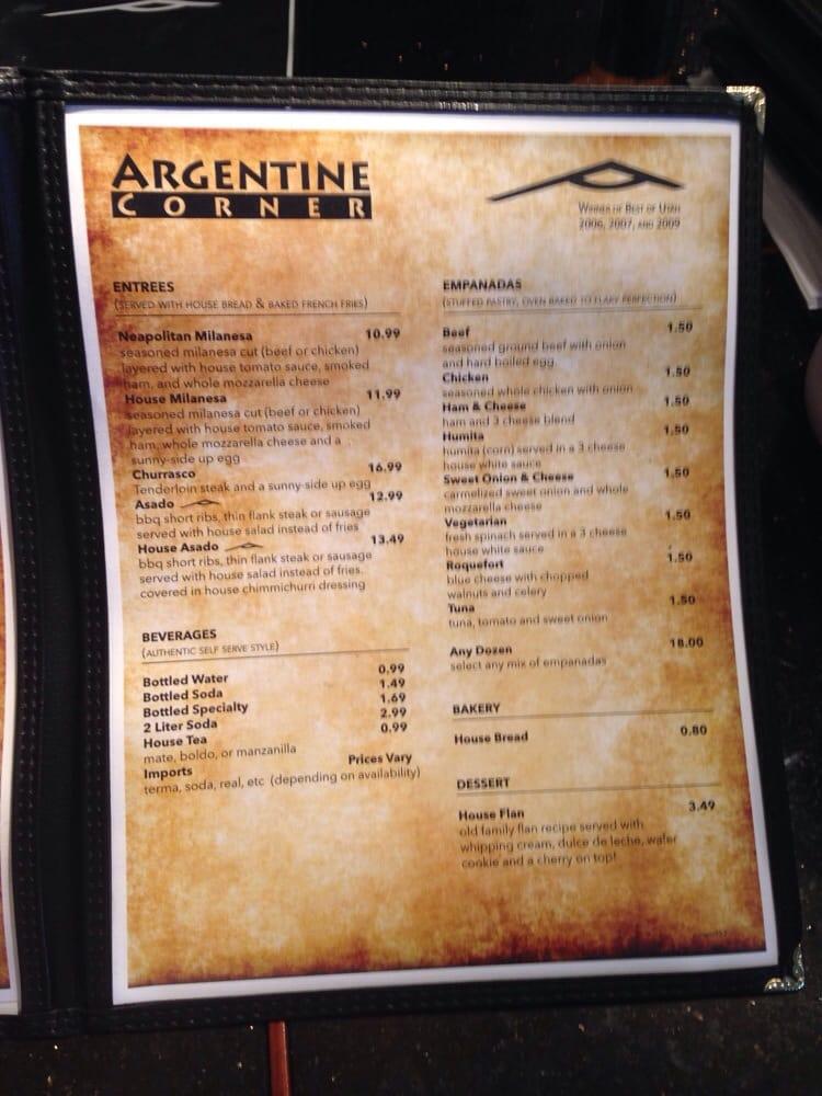 Menu at Argentine Corner restaurant, Clearfield