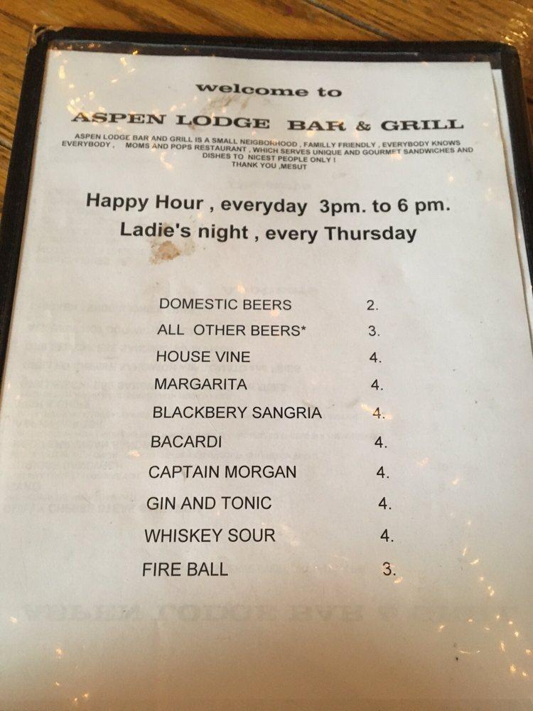 Menu at Aspen Lodge Bar & Grill, Westminster