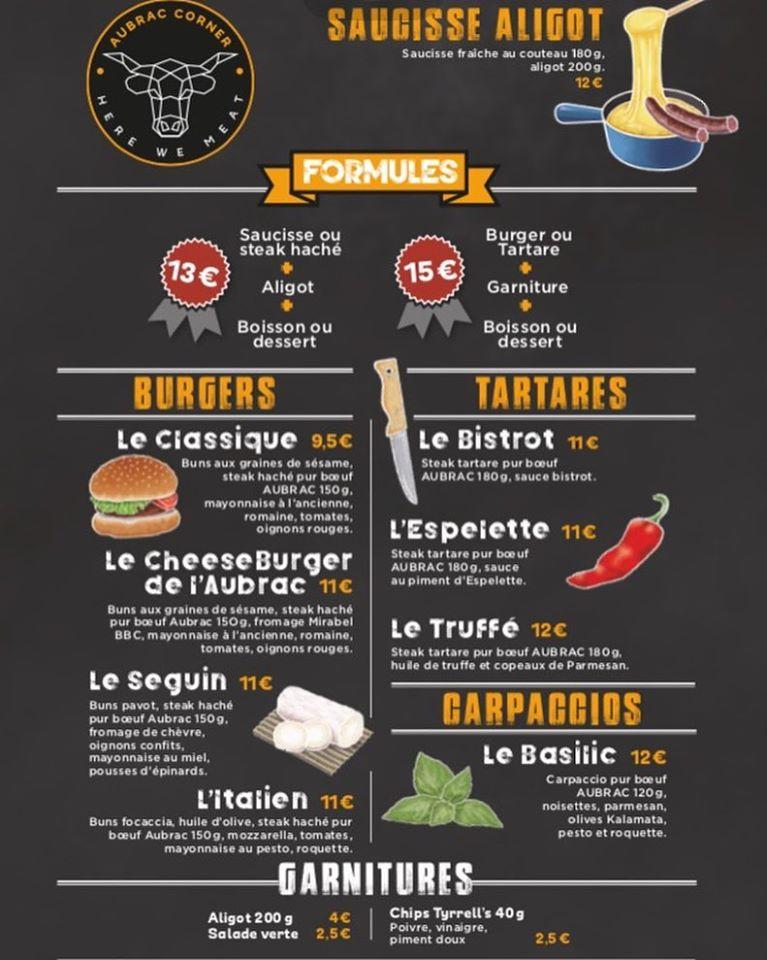 Menu at Aubrac Corner La Defense steakhouse, Courbevoie