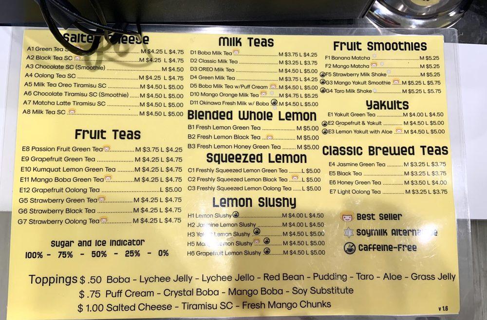 Menu at Happy Lemon pub & bar, Daly City, 3 Serramonte Ctr Unit 118 A