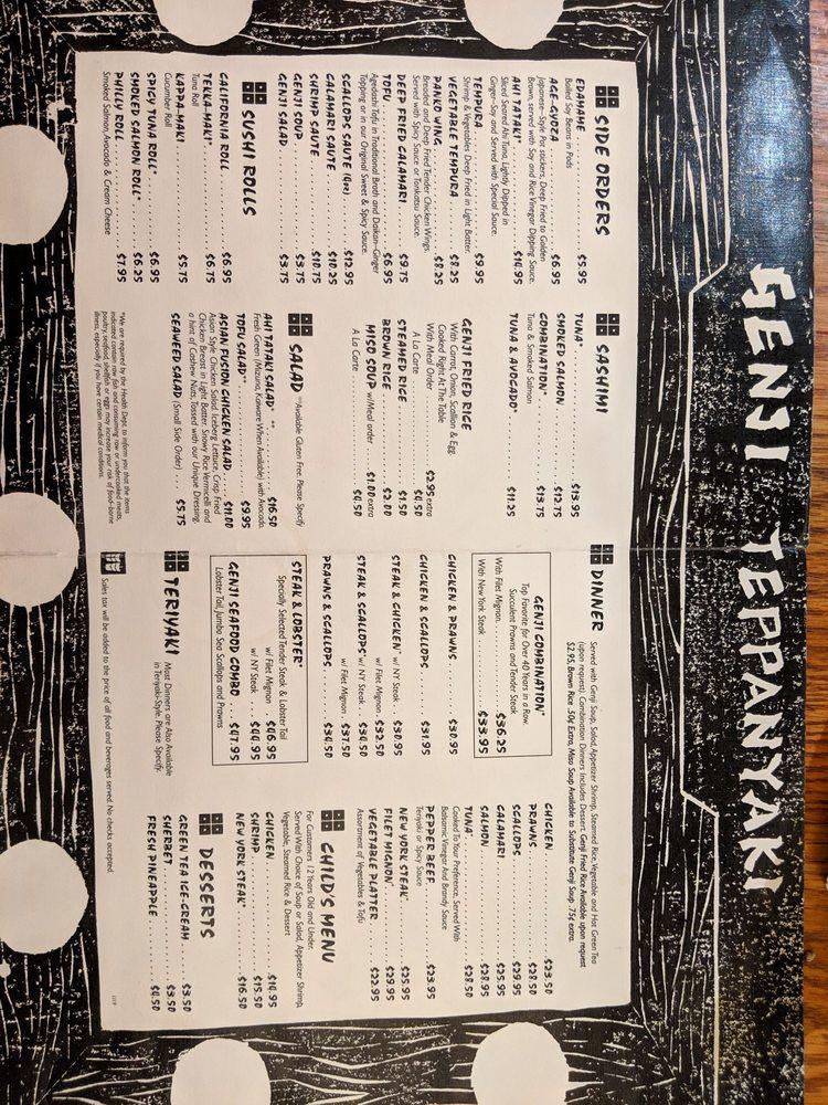 Menu at House of Genji restaurant, San Jose