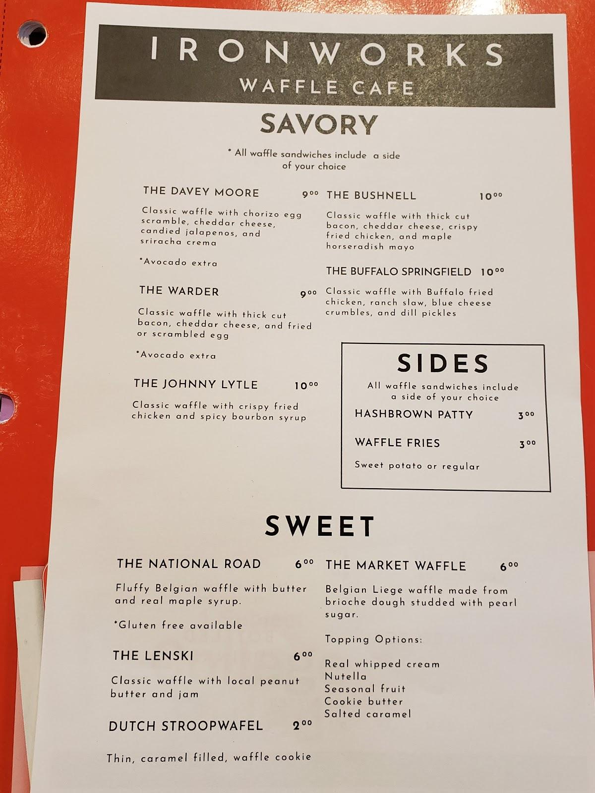 Menu at Ironworks Waffle Cafe, Springfield