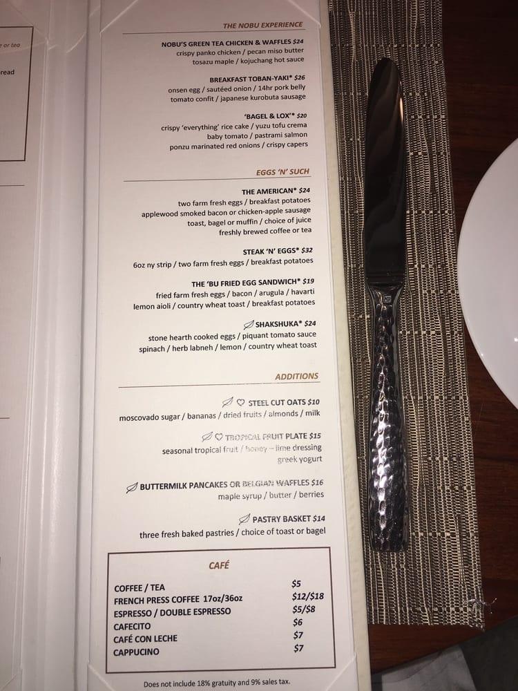 Menu at Nobu Miami restaurant, Miami Beach