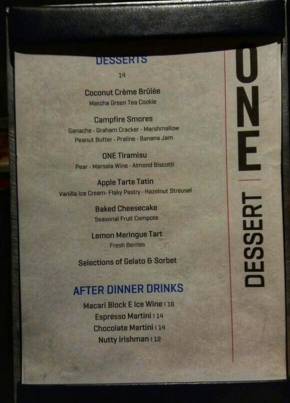 Menu at ONE Dine at One World Observatory restaurant, New York City