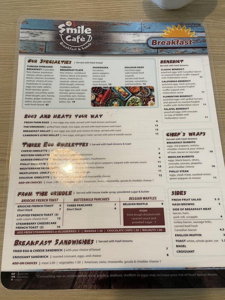 Menu at Smile Cafe Breakfast & Lunch, Easton