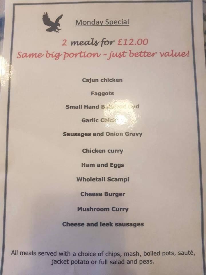 Menu at The Eagle Restaurant & Pub, Swansea
