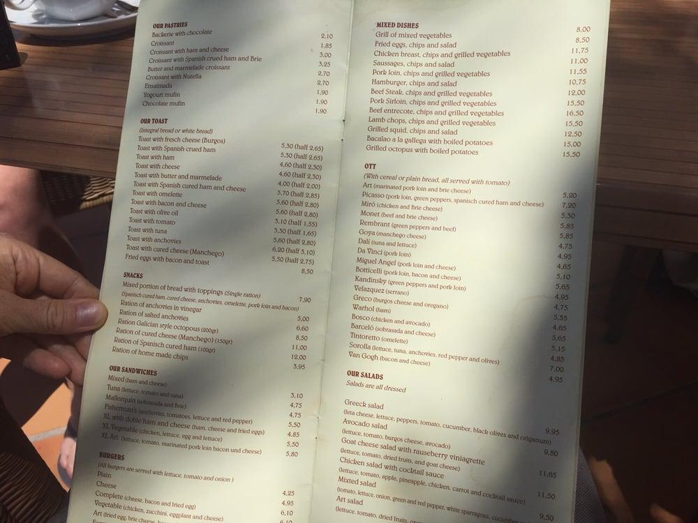 Menu at Art Cafe, La Savina