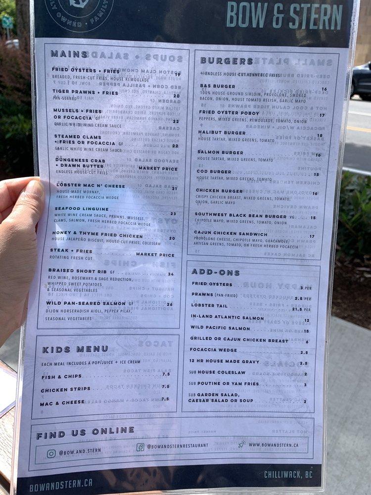 Menu at Bow & Stern pub & bar, Abbotsford