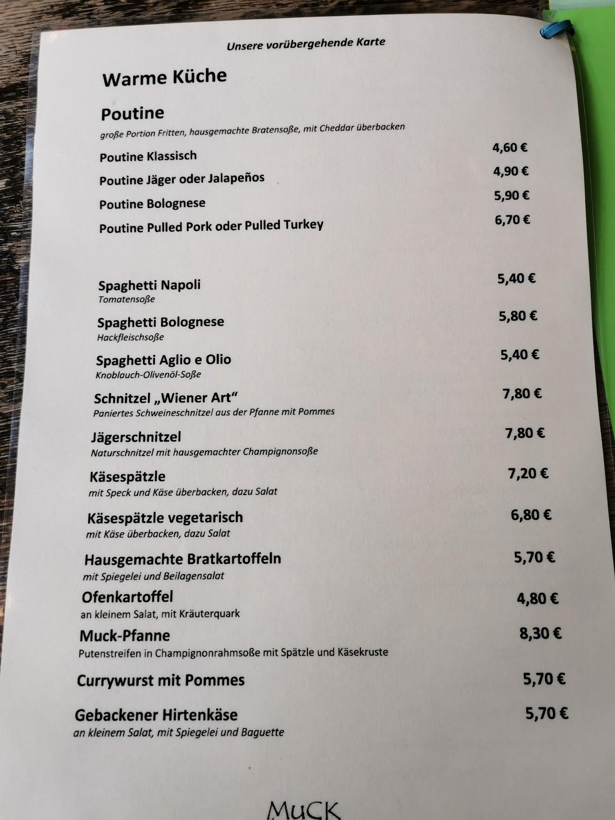 Menu at Café Muck pub & bar, Würzburg, Sanderstraße 29