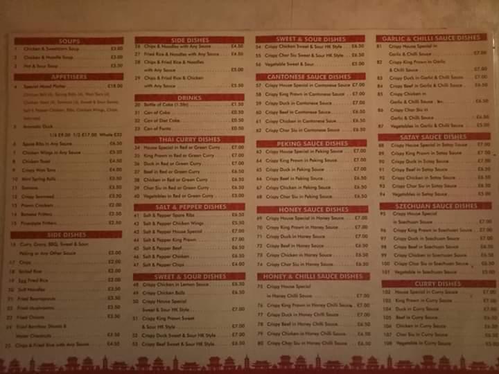 Menu at Golden Valley fast food, Coldstream