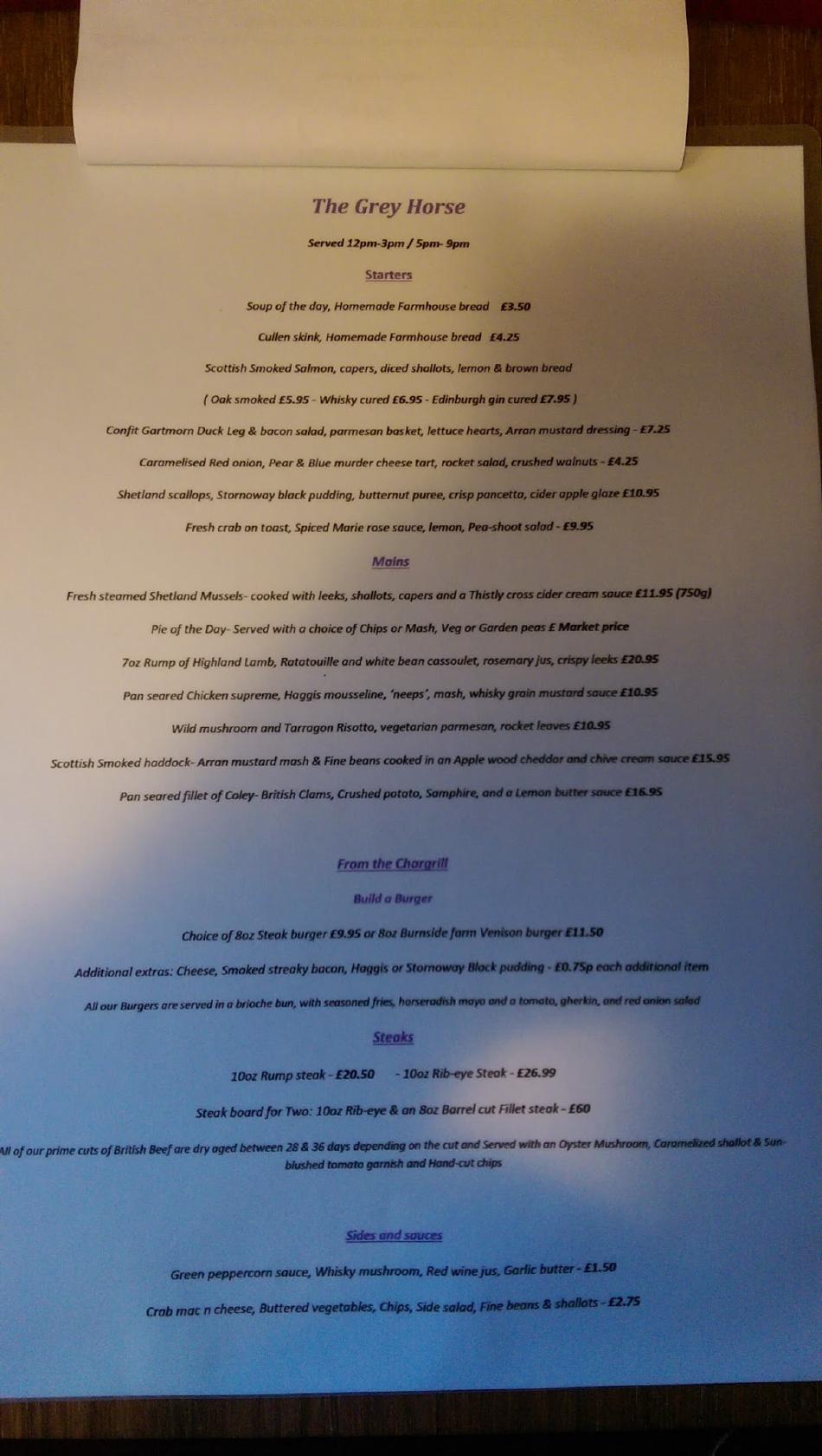Menu at The Grey Horse Inn pub & bar, Balerno