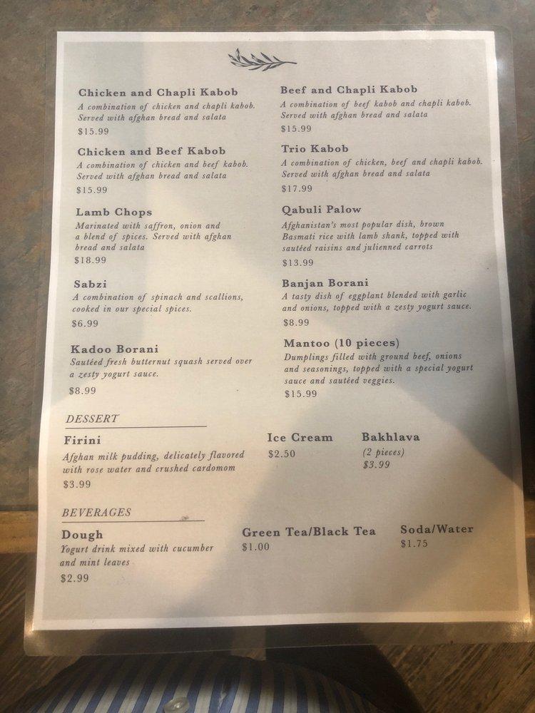 Menu at Afghan Awasana Kabob House restaurant, Fremont