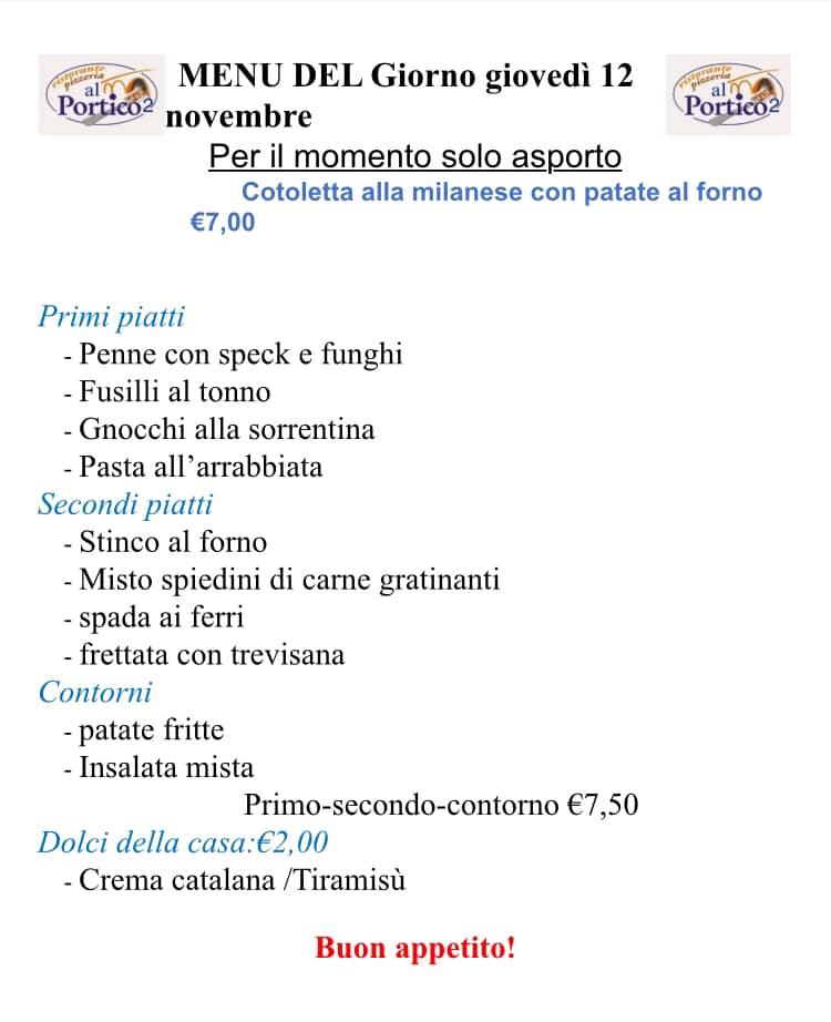 Menu da Al Portico ristorante, Milano, Piazza Ovidio ang