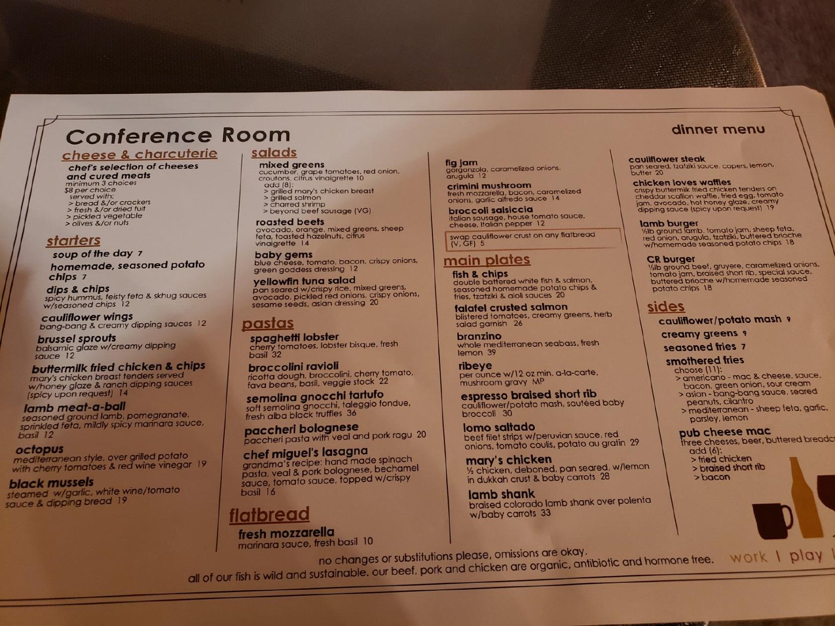 Menu at Conference Room restaurant, Los Angeles